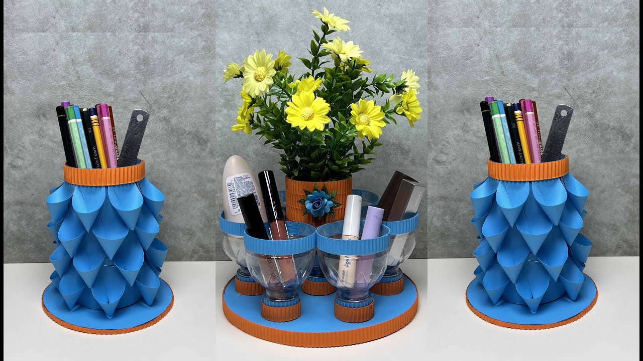 Plastic Bottle Pen Stand Ideas | Membuat tempat pensil dari Botol ...
