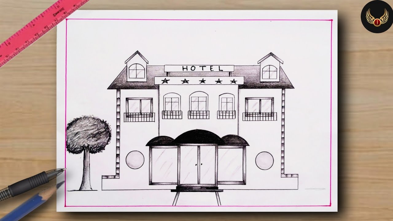 Hotel Drawing || How to Draw a Hotel easy || Pencil art || Hotel ...