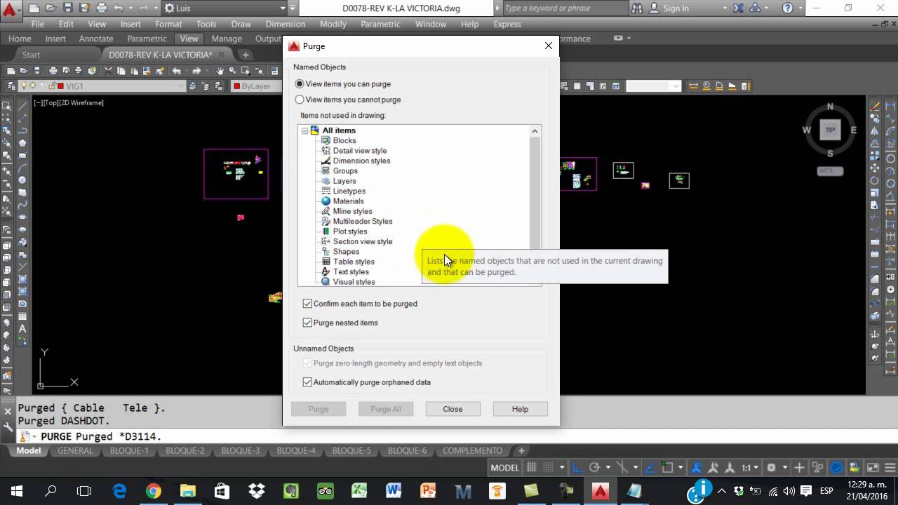 COMO LIMPIAR O PURGAR EN AUTOCAD 2016 - YouTube