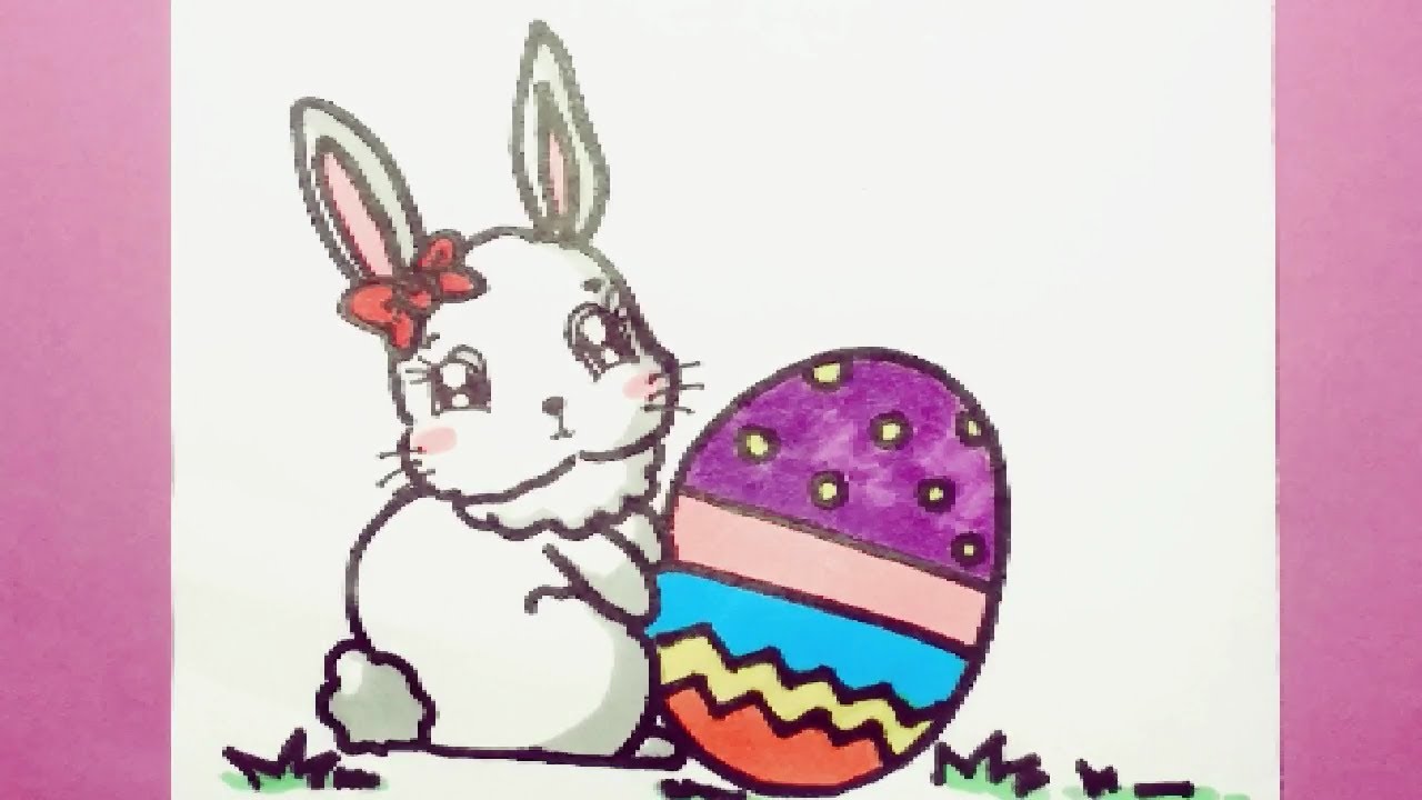 HOW TO DRAW A CUTE EASTER BUNNY, GET READY FOR EASTER^^ - YouTube