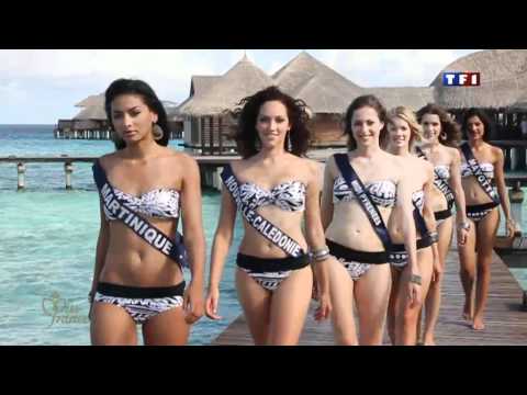 Miss France 2011 Contestants Bikini Modeling in Water Residences at Coco Palm resort Maldives
