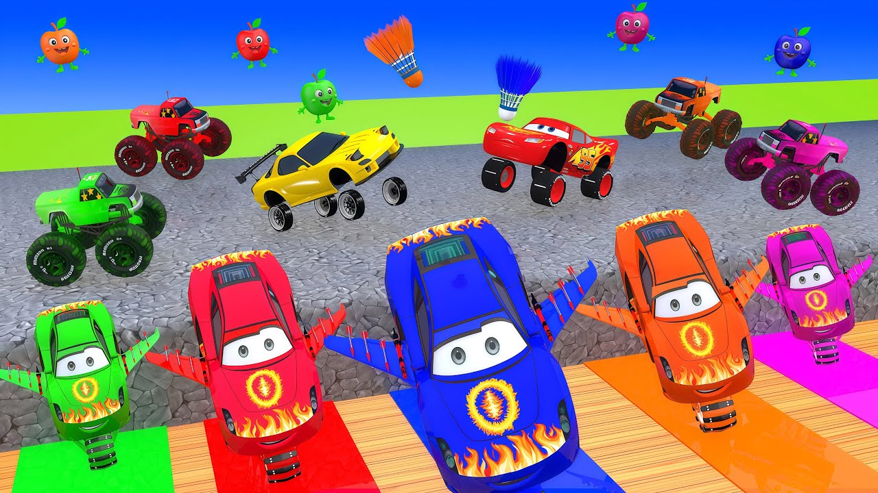 3 Hero Cars – Police Car, Red McQueen, and Pink McQueen Trap the Spiky ...