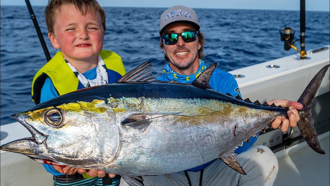6 year old SMASHES BIG TUNA! Catch Clean and Cook! - YouTube