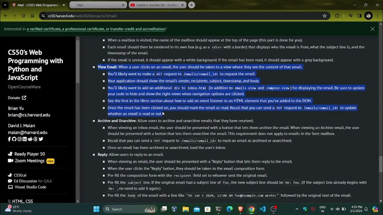 CS50W Project 3 - Mail - YouTube