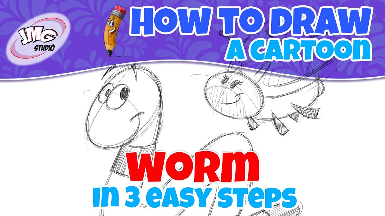 How to draw a cute cartoon worm step by step - YouTube