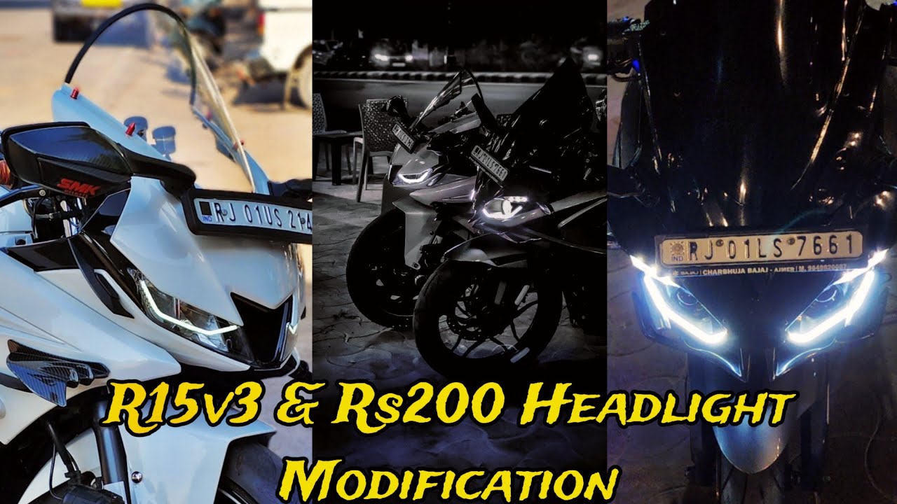 BMW concept headlight Modification in R15v3 and rs200 - YouTube