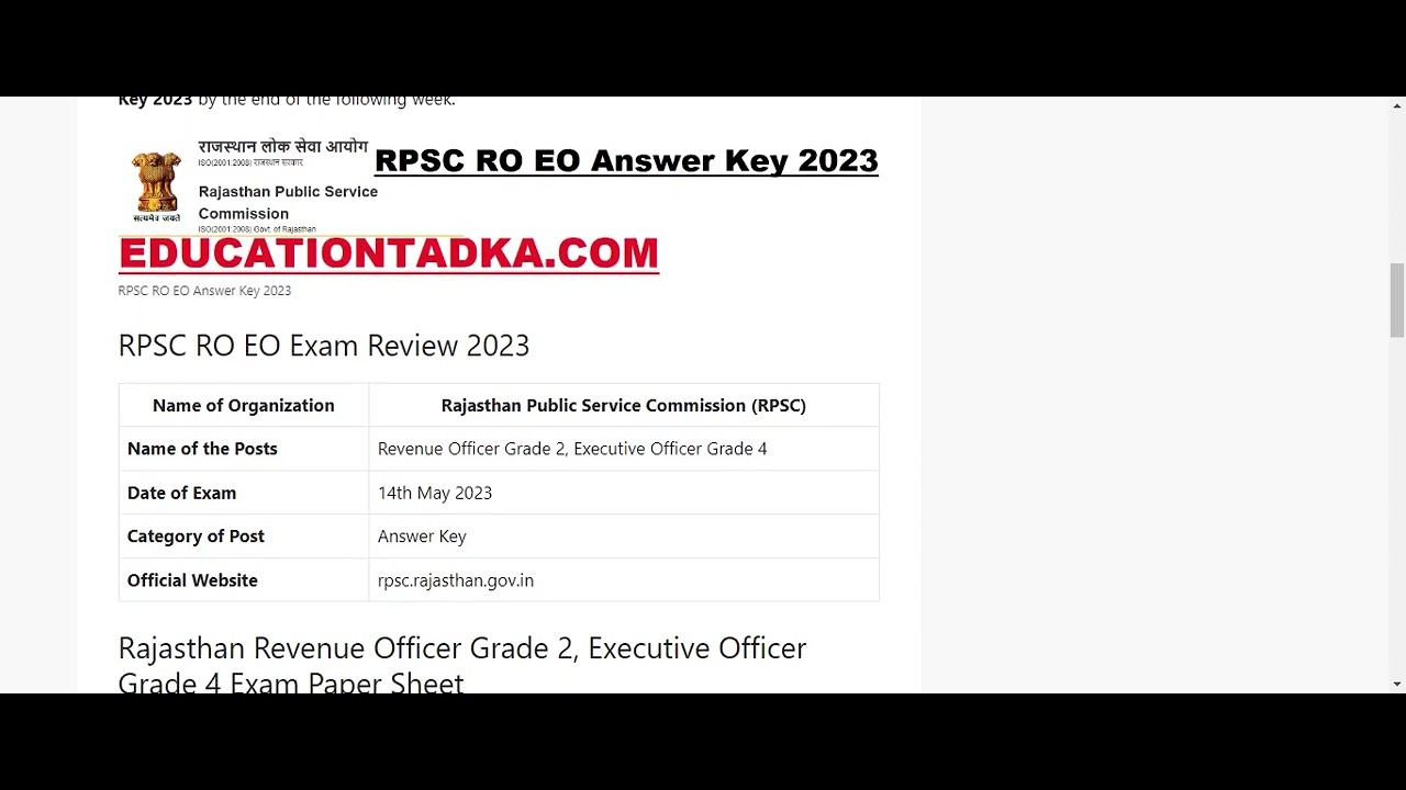 14 May RPSC RO EO Answer Key 2023 Released Now - YouTube