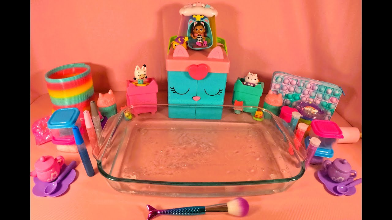 *GABBY'S DOLLHOUSE slime ~ Mixing Glitter & Random accessories into ...