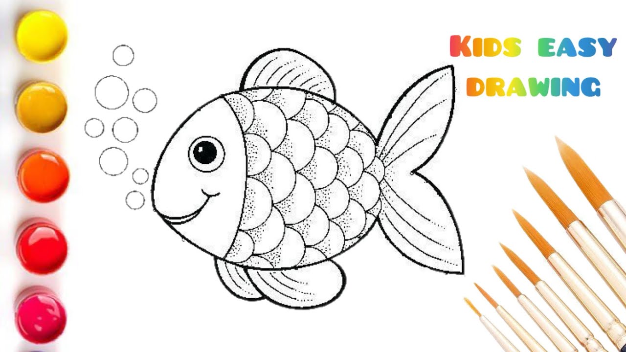Fish 🎏 : How to draw | Colouring | Painting for kids and toddlers ...