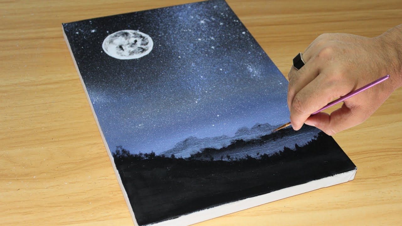 Easy Full Moon For Beginners / Acrylic Painting Tutorial / STEP BY STEP ...