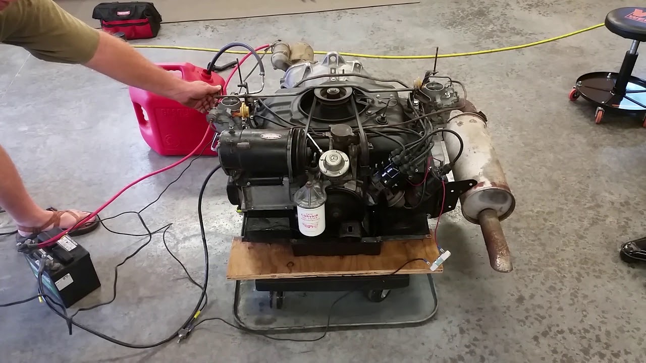 80hp Corvair engine running on the floor - YouTube