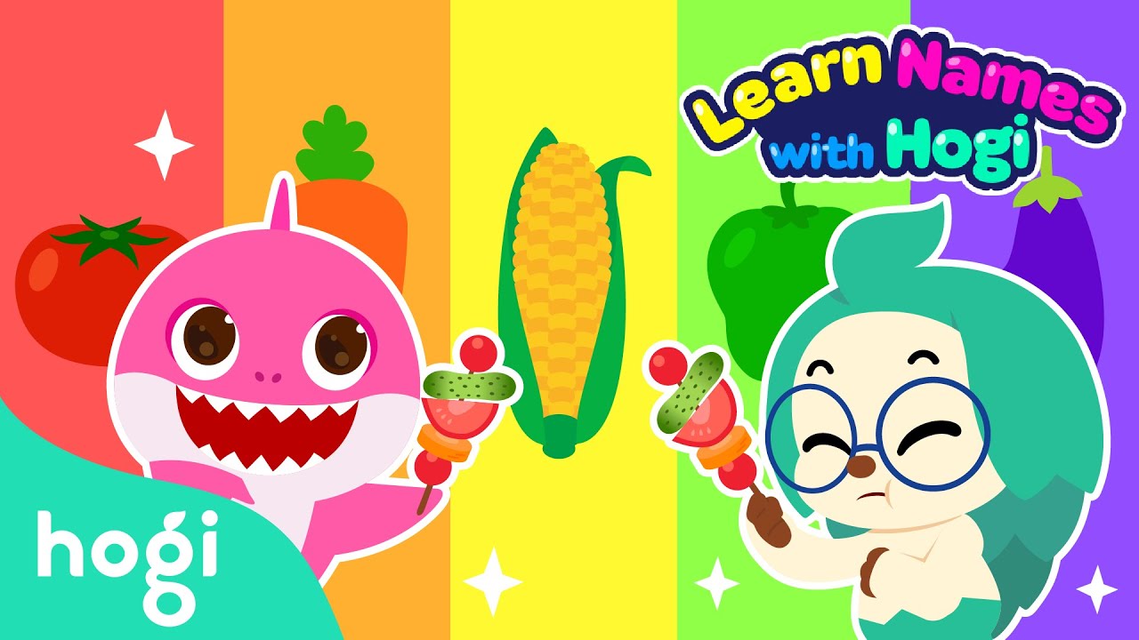 Hogi cooks Vegetables skewers with Mommy Shark | Learn Names with Hogi ...