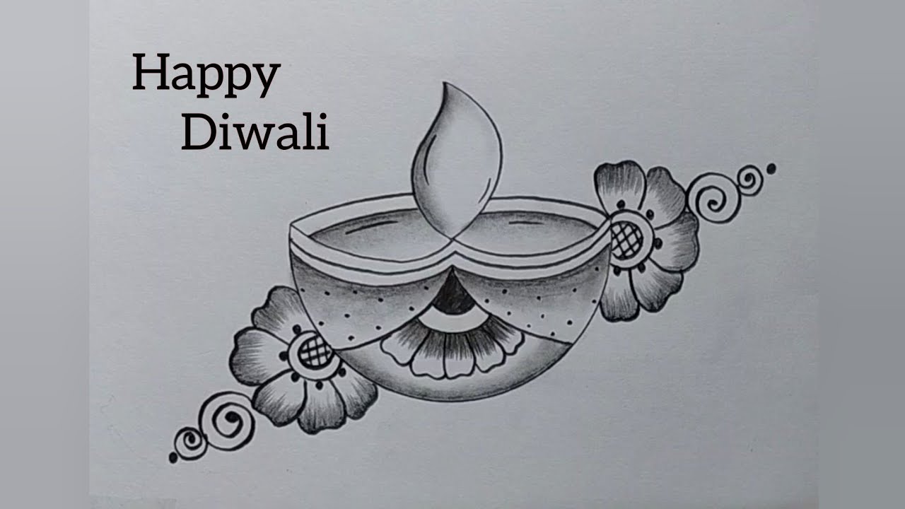 How to draw a Designer Diya | Diwali Diya drawing| Diwali drawing with ...