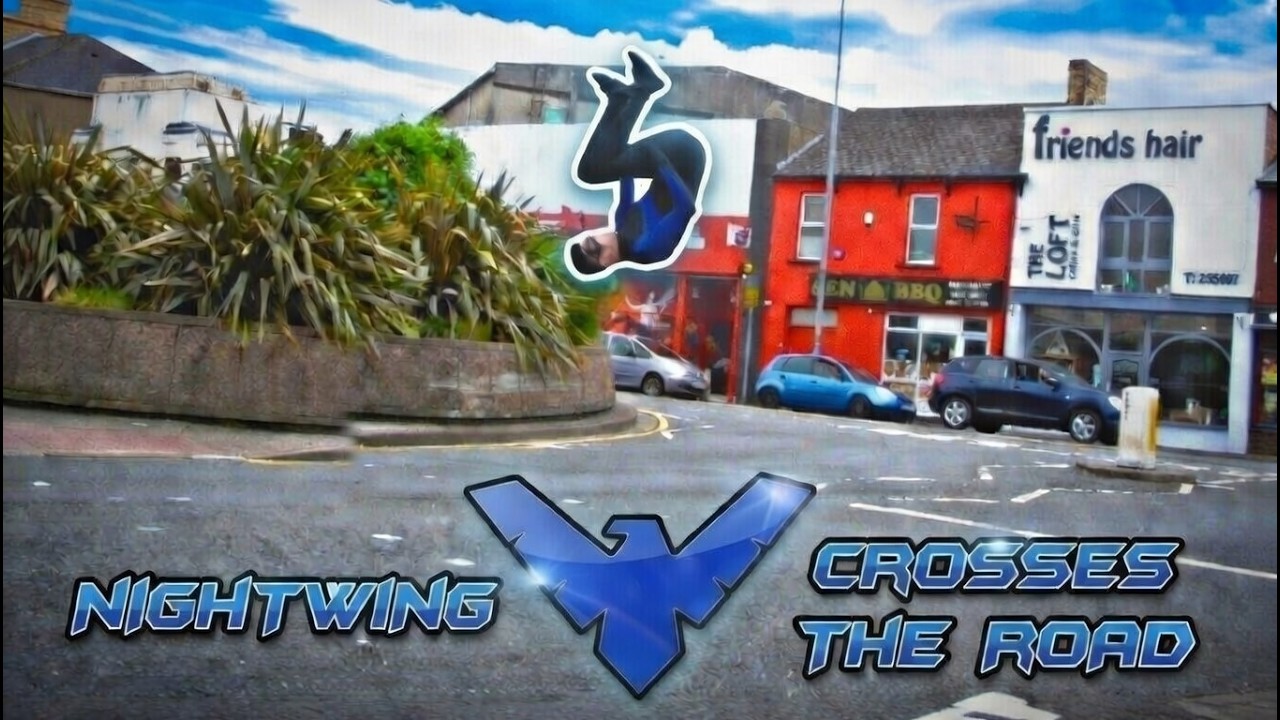 Nightwing Crosses the Road in Style | Crazy Flips | IRL Superhero - YouTube