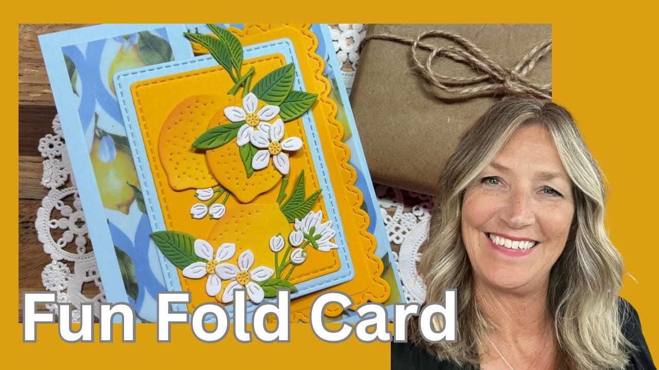 Fun Fold Lemon Spritz Card | Spellbinders Citrus Spritz + Vellum - YouTube