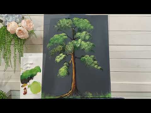 How To Paint a BIG TREE 🌳 With A MOP BRUSH! - YouTube