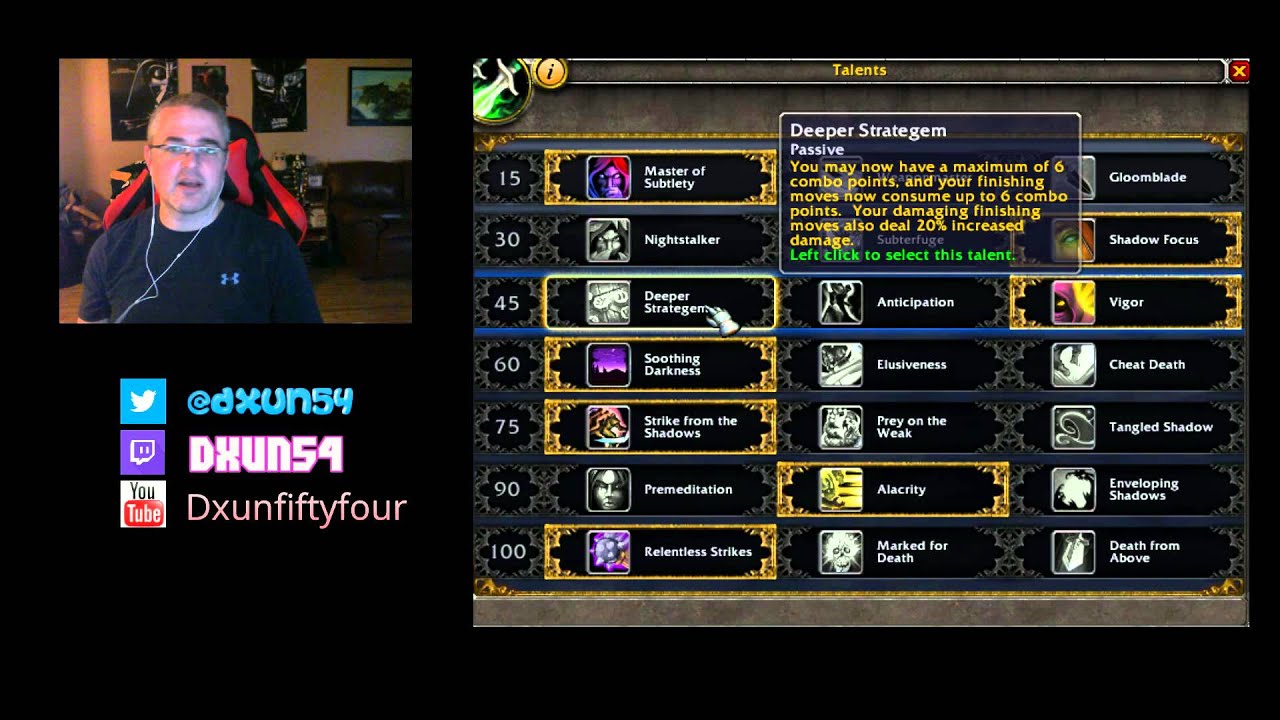DXUN54 WoW Legion Subtlety Rogue Talent Tree Spec - YouTube