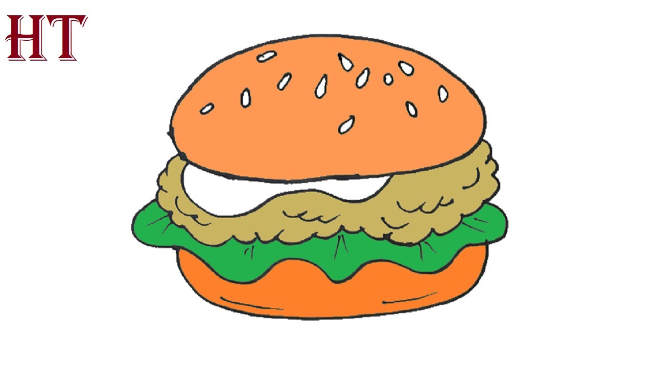 How to draw a hamburger easy step by step - YouTube