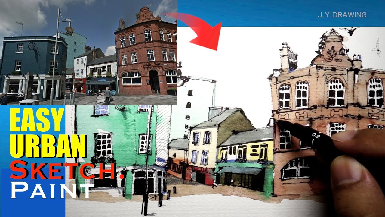 Urban Sketch and Paint UK Street Scenes in my Drawing Style - YouTube