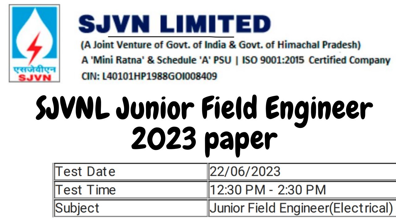 SJVNL 2023 Junior Field Engineer Electrical Question Paper| - YouTube
