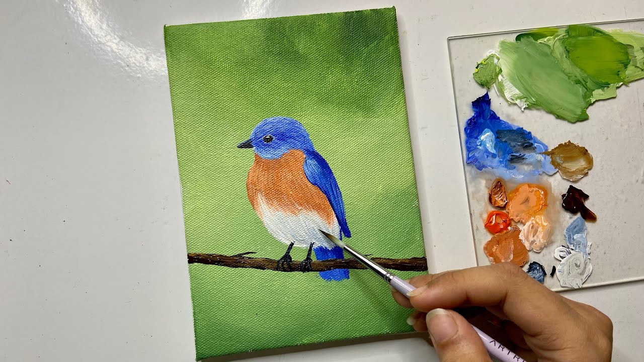 Bluebird painting/acrylic painting for beginners tutorial/ step by step ...