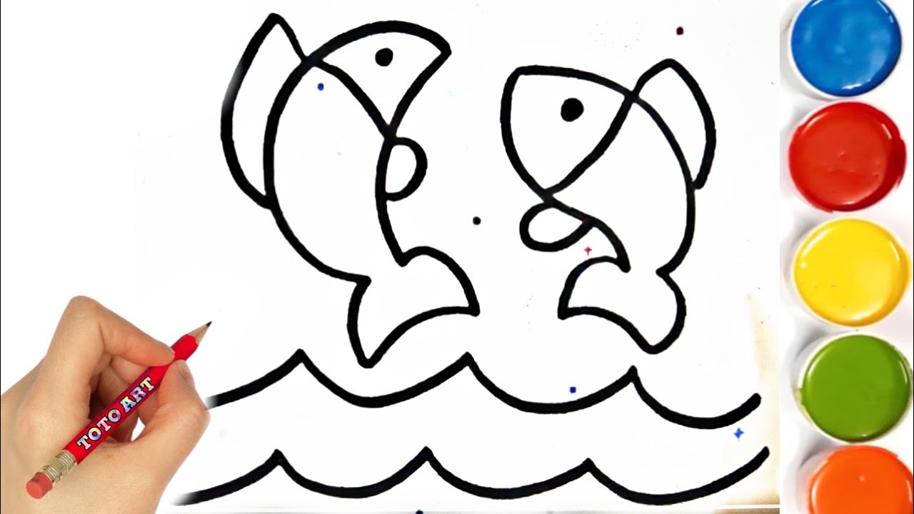 How to draw Twin fish -Colouring for Kids & Toddlers |Draw, Paint and ...
