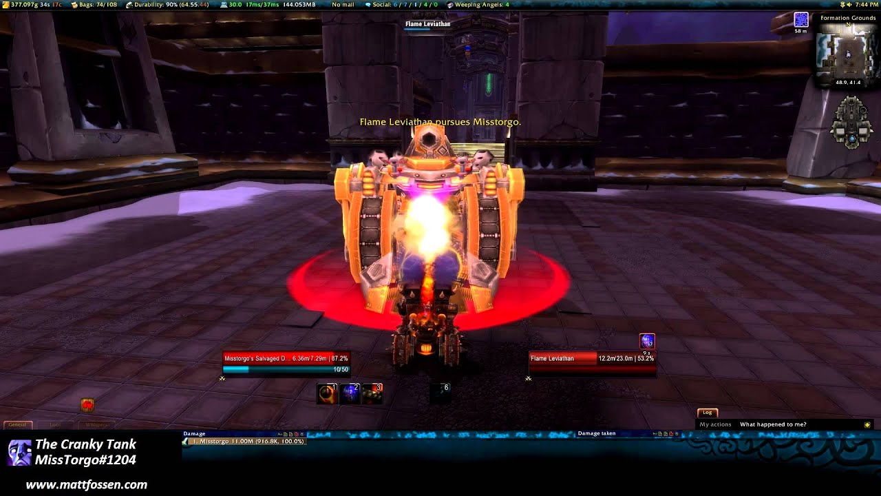 World of Warcraft, Level 90 Warrior Solo: Flame Leviathan 10 - YouTube