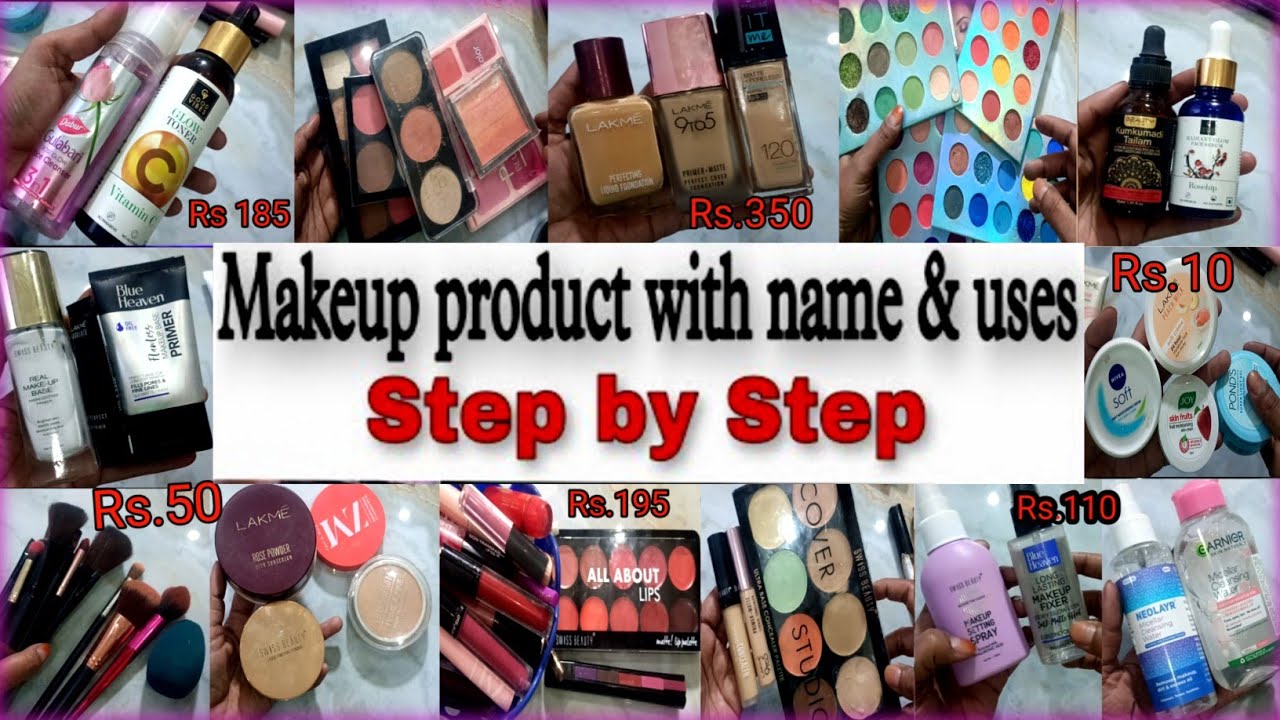 Makeup Product With Name & Uses | Makeup kit For Beginners| Step By ...