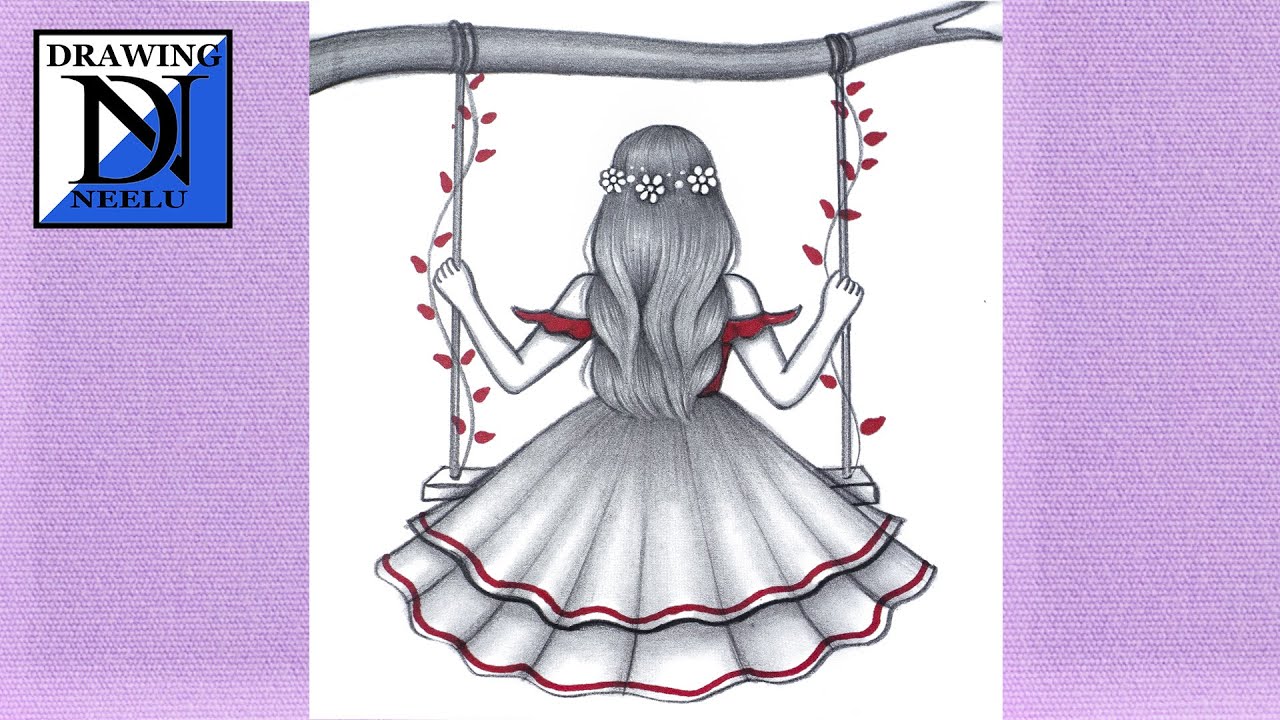 How to Draw Aesthetic Girl Swinging on a tree🌸 || Pencil Sketch for ...