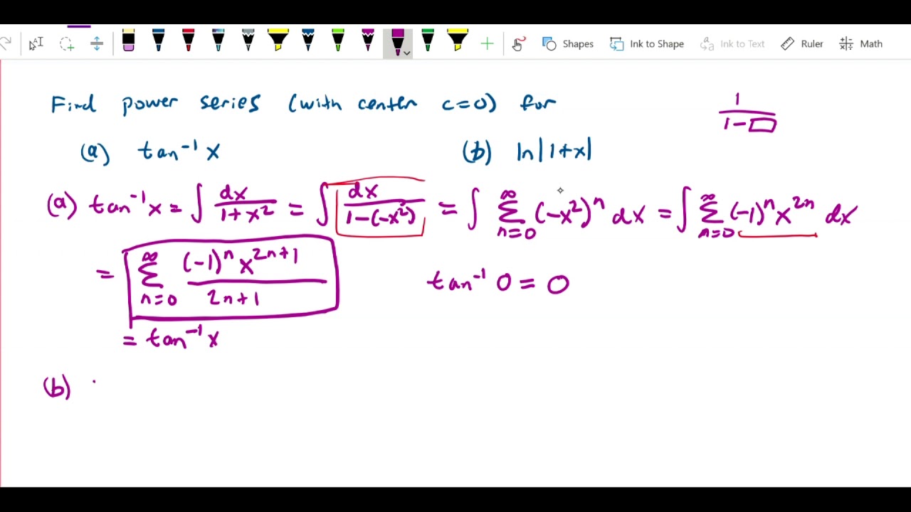 Power Series integration and differentiation Find series for arctan x ...
