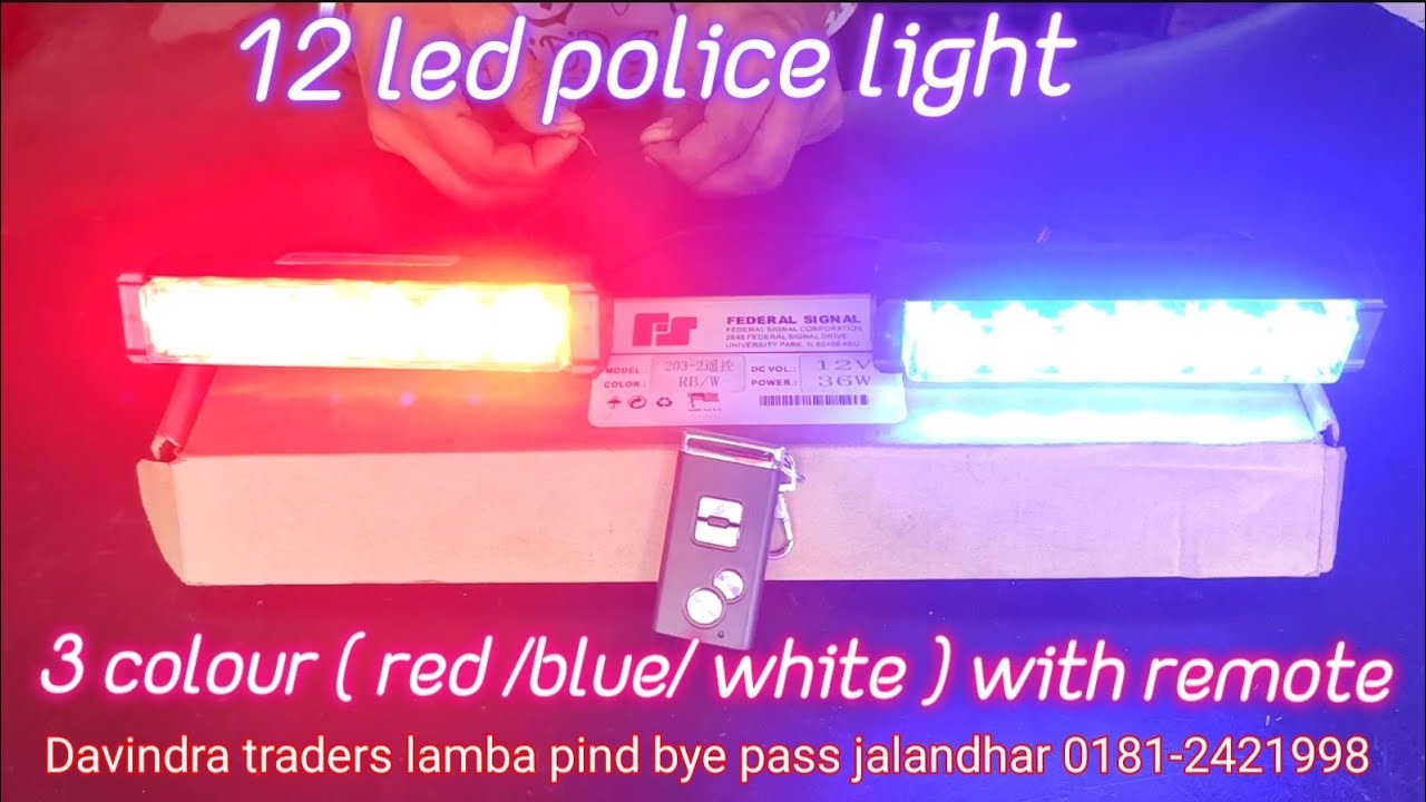 3 colour 12 led police light with remote control . - YouTube