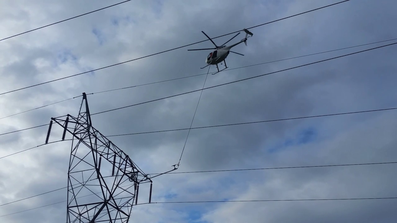 Helicopter pulling new electrical power line Vancouver wa - YouTube