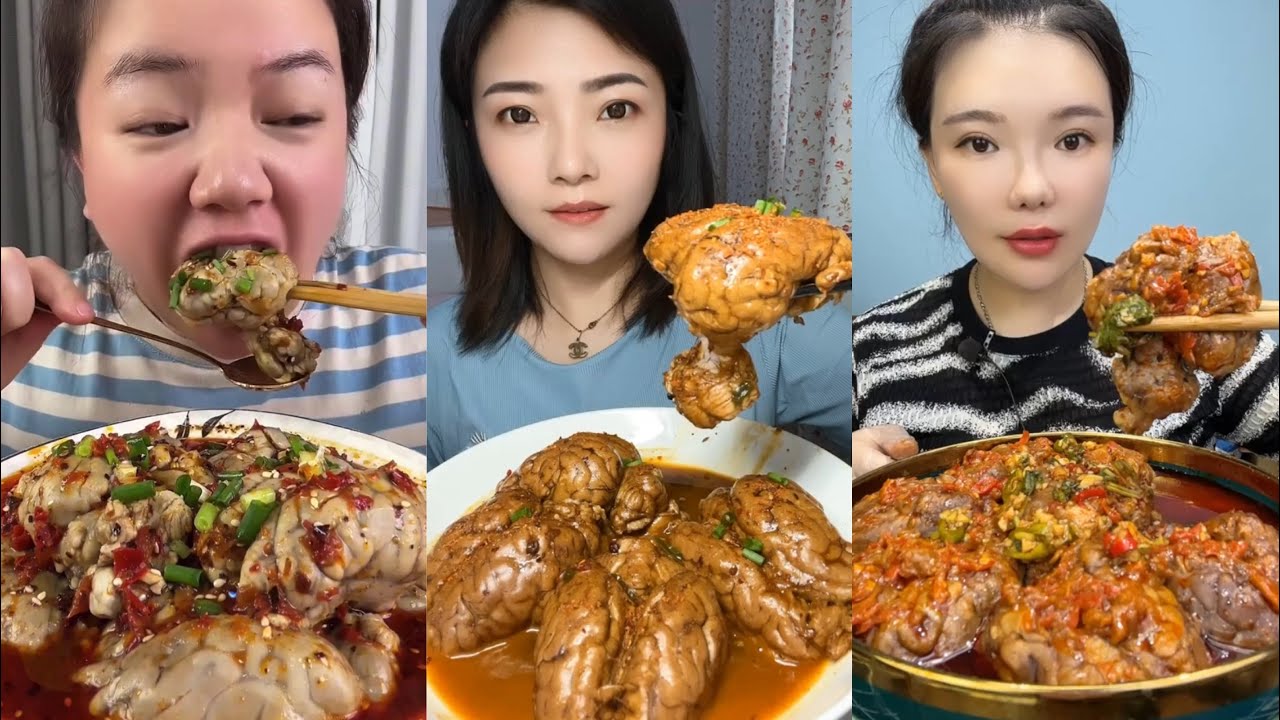 ASMR EATING SPICY PIG BRAIN 🧠 Chewy Eating Sounds | Mukbang | Chinese ...