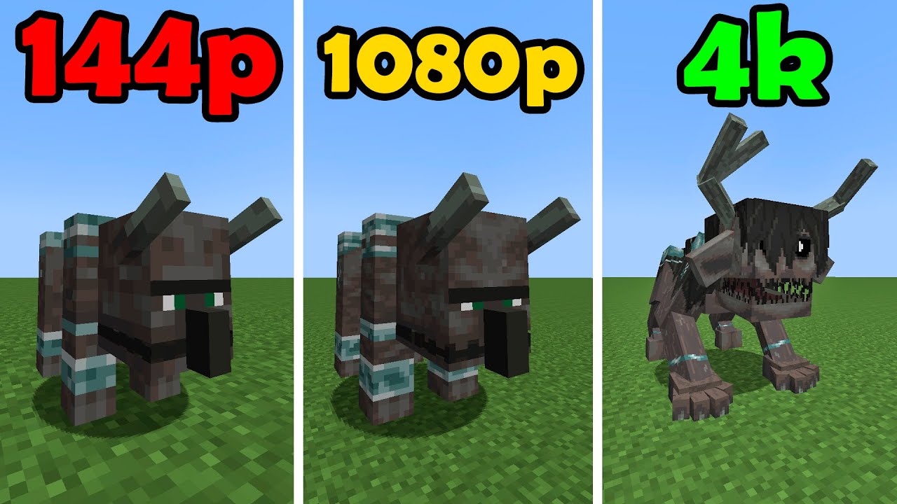minecraft mobs in 144p vs 1080p vs 4k - YouTube