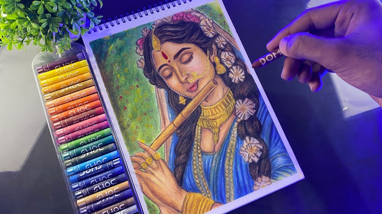 radha rani drawing, radha rani oil pastel colours drawing, radha rani ...