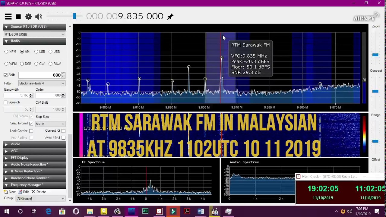 RTM Sarawak FM in Malaysian at 9835KHz 1102UTC 10 11 2019 - YouTube