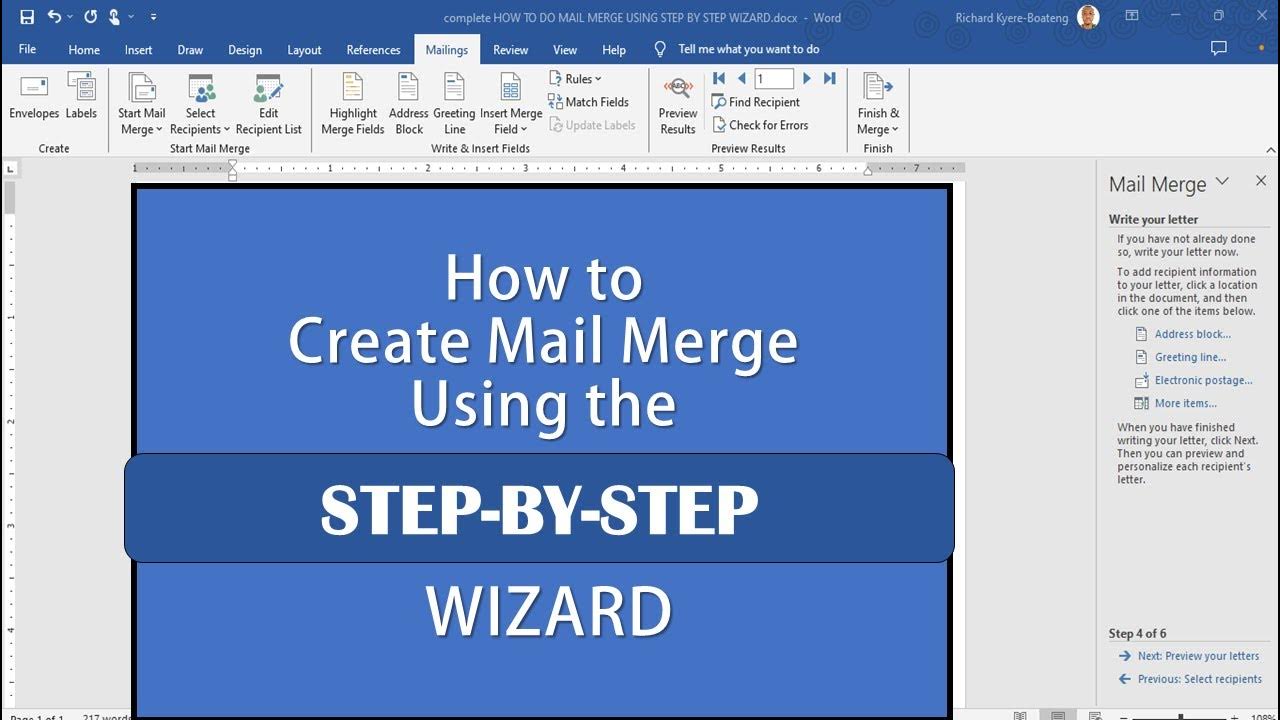 HOW TO CREATE MAIL MERGE USING STEP BY STEP WIZARD | TechTricksGh - YouTube