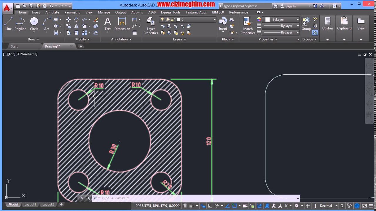 AutoCAD 2016 Eğitim Seti (rectangle,circle ve geometric center) - YouTube