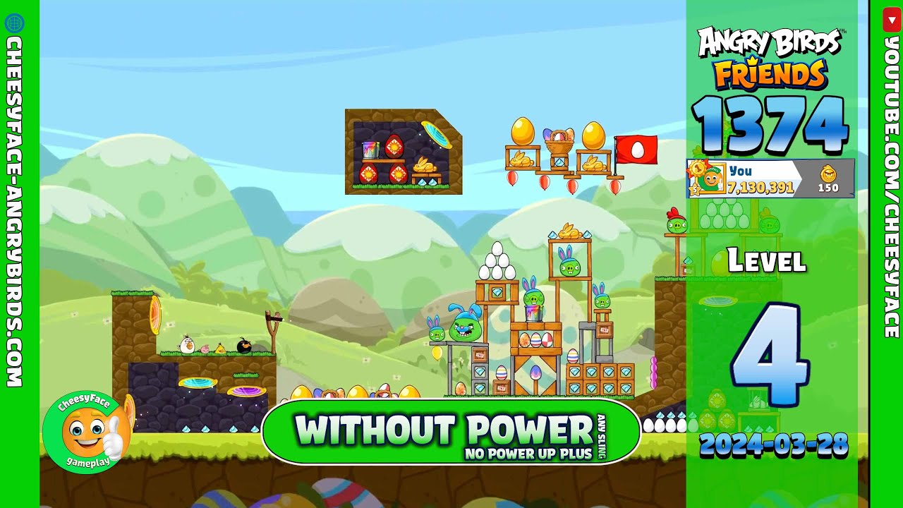 HOW TO GET 3 Stars LEVEL 4 ANGRY BIRDS FRIENDS TOURNAMENT 1374 NO POWER ...