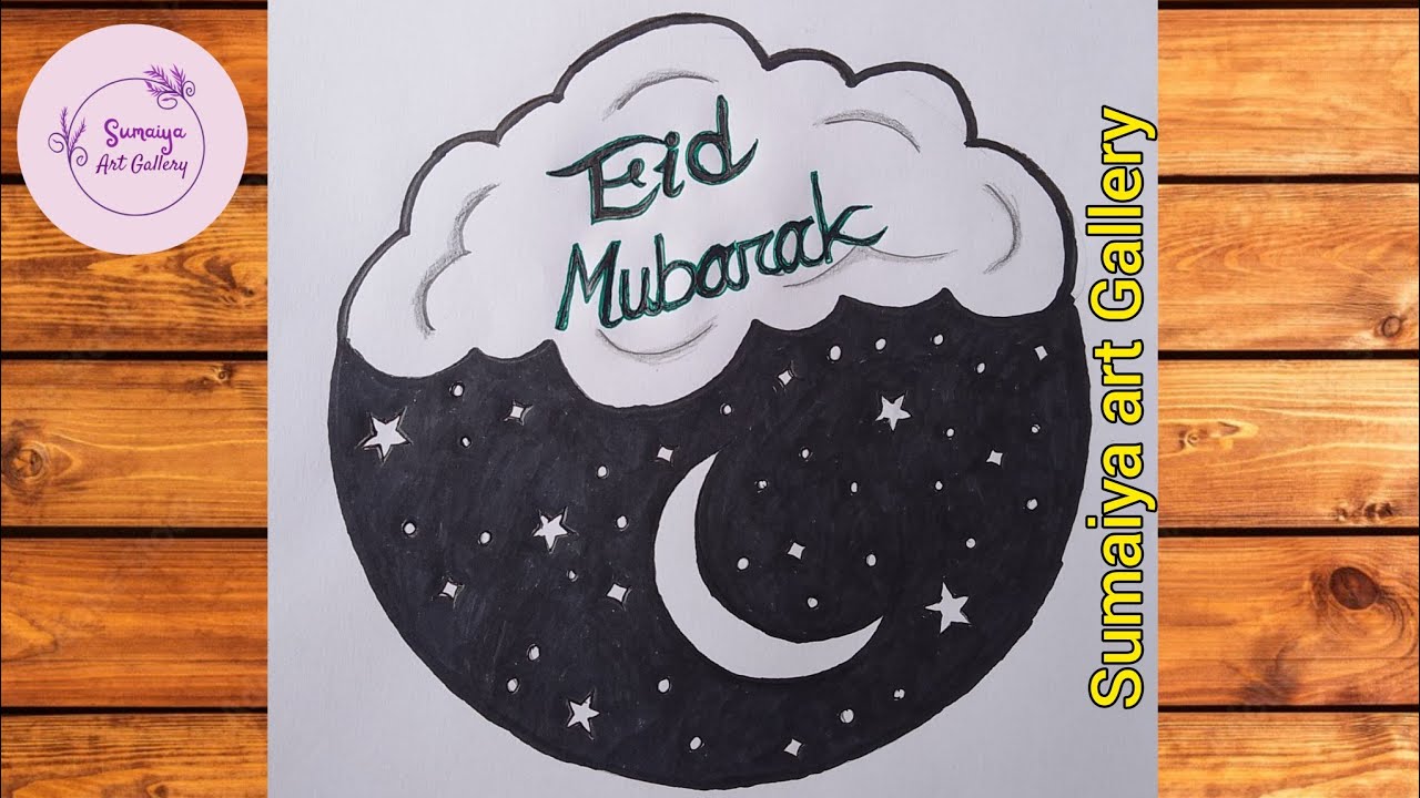Eid Mubarak Drawing Easy and Beautiful || Easy Drawing step by step ...