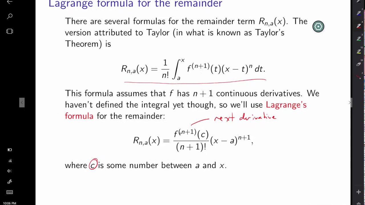 Taylor's Theorem and the Remainder Formula - YouTube