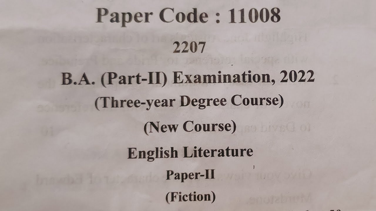 English Literature Fiction BA 1st year question Paper 2022 - YouTube