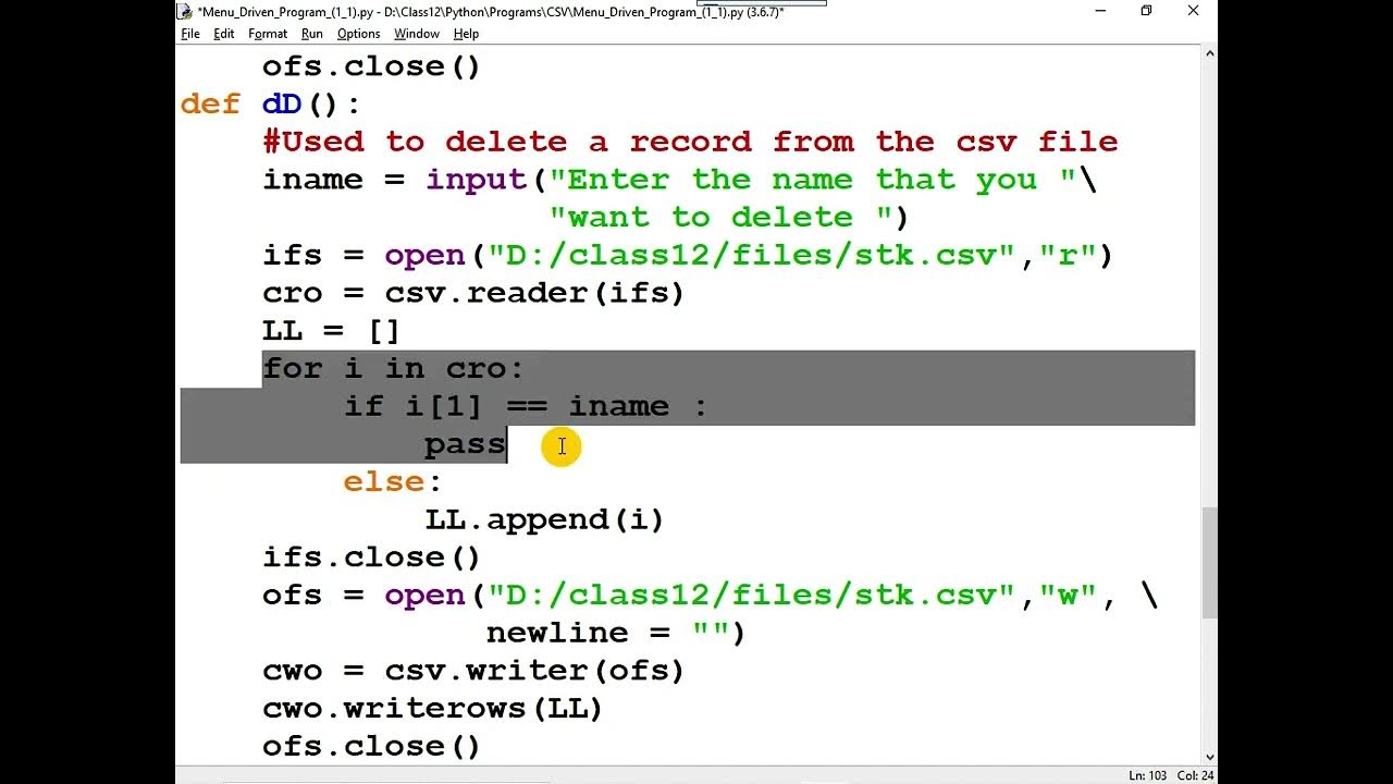 roypaulmca CSV Menu Driven (Delete) Part 5 of 6 - YouTube