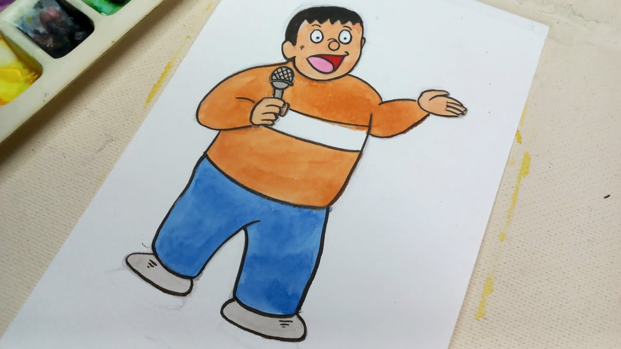 Gian drawing from doraemon cartoon / watercolour - YouTube