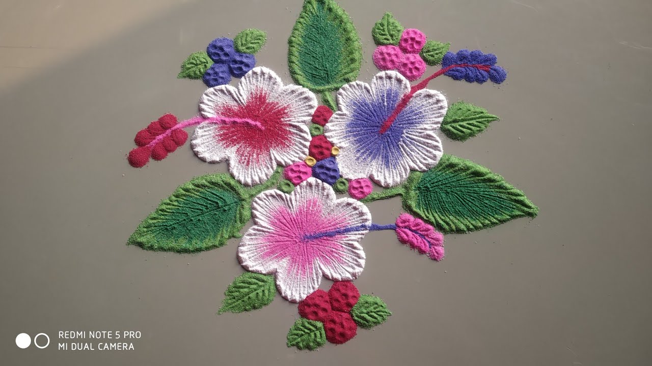 White Hibiscus flowers rongoli designs || Easy and beautiful rangoli ...