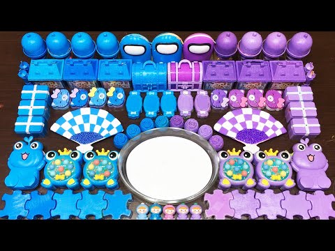 SPECIAL PURPLE VS BLUE SLIME ! Mixing Random Things into Glossy Slime ...