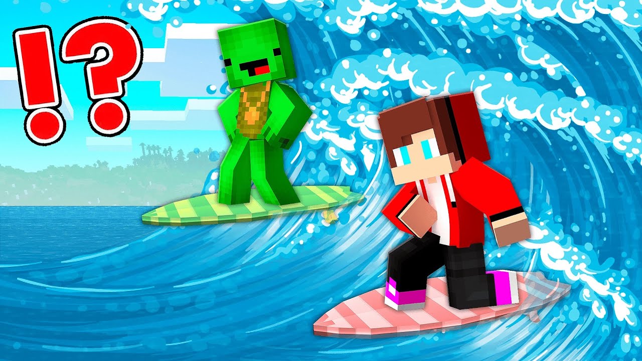 JJ And Mikey SURFING On The Raft In Minecraft - Maizen - YouTube