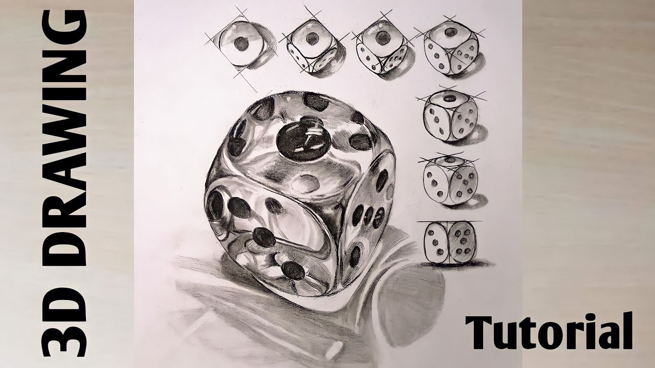 How to draw 3d dice step by step| Drawing tutorial for beginners | 3d ...