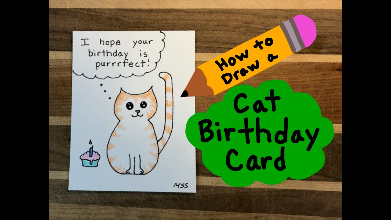 How to Draw a Cute Kitty Cat Birthday Card - YouTube