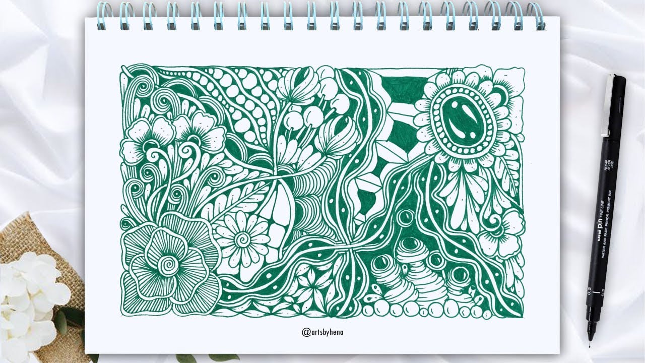 How To Draw Beautiful Green Zentangle Art - YouTube